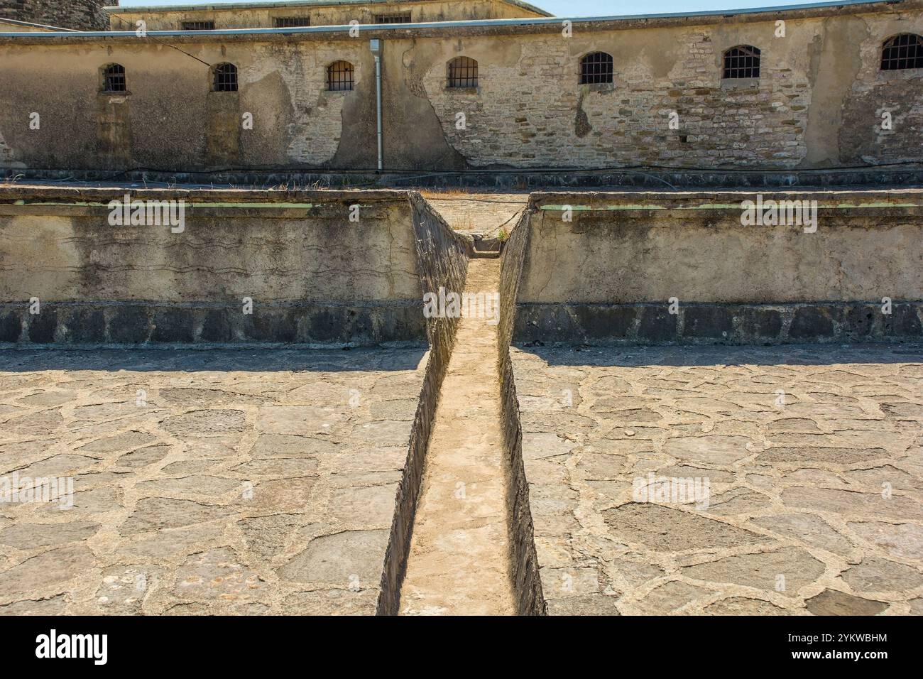 Rainwater drainage system on Gjirokaster Castle roof, southern Albania ...