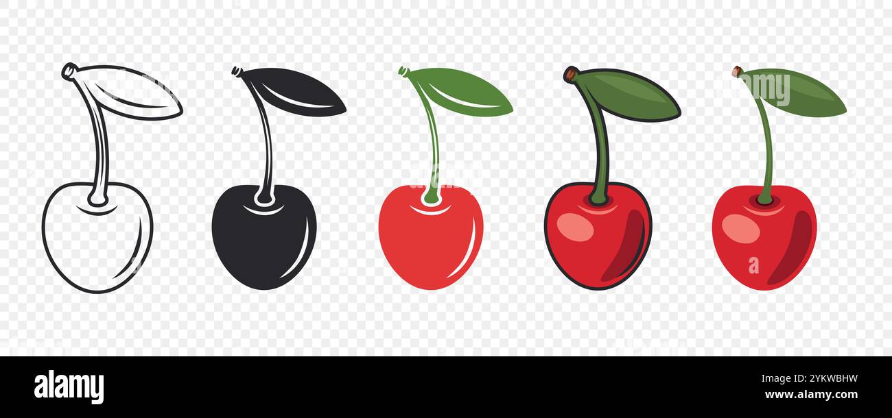 Adorable Cherry Icon Set. Cute Cherries for Valentine s Day, Love ...