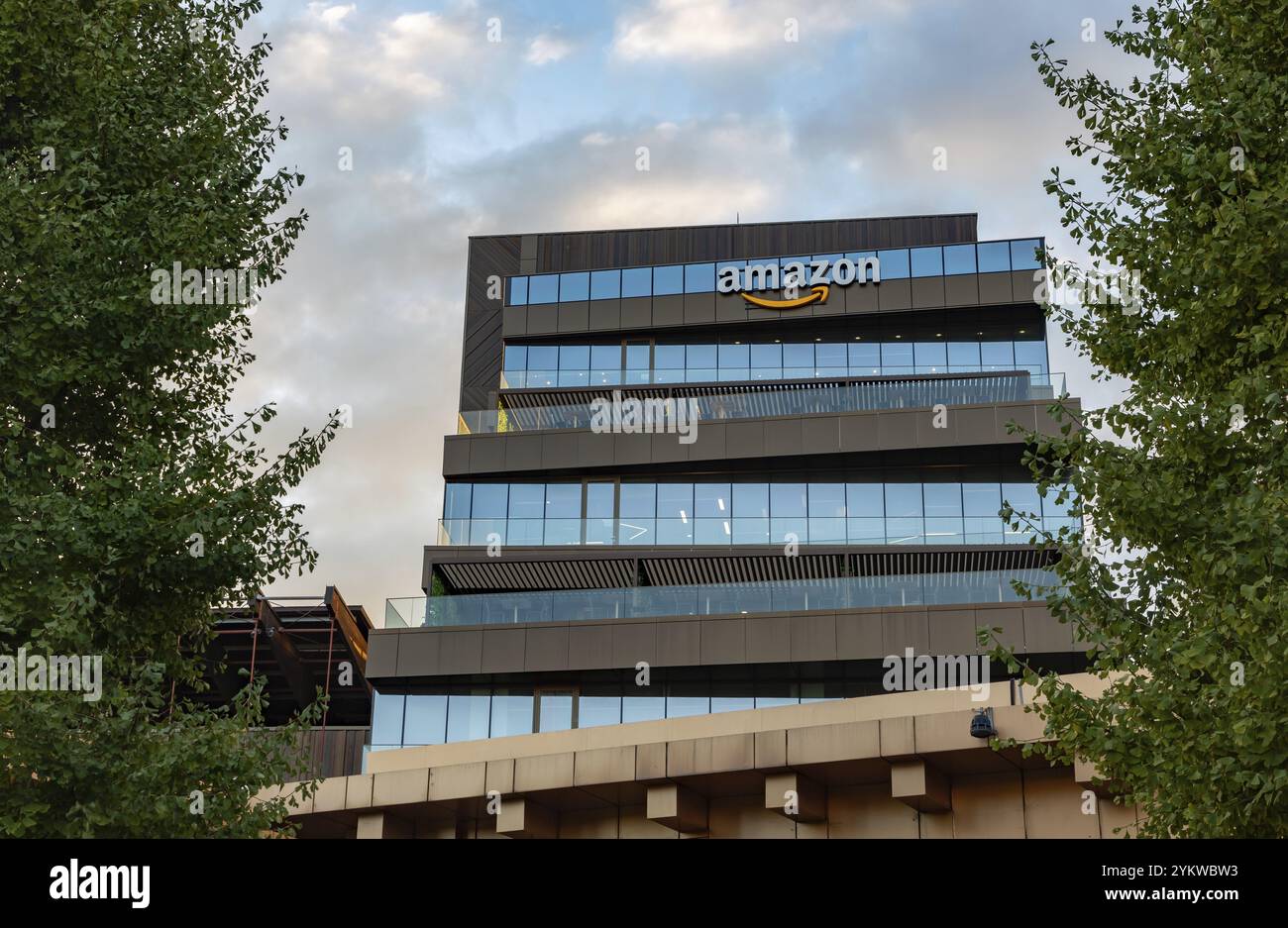 A picture of the Amazon Office in Iasi at sunrise, part of the Amazon ...