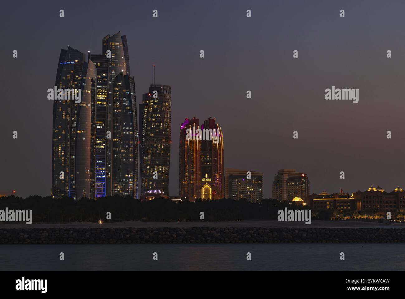 A picture of the Etihad Towers at night Stock Photo - Alamy