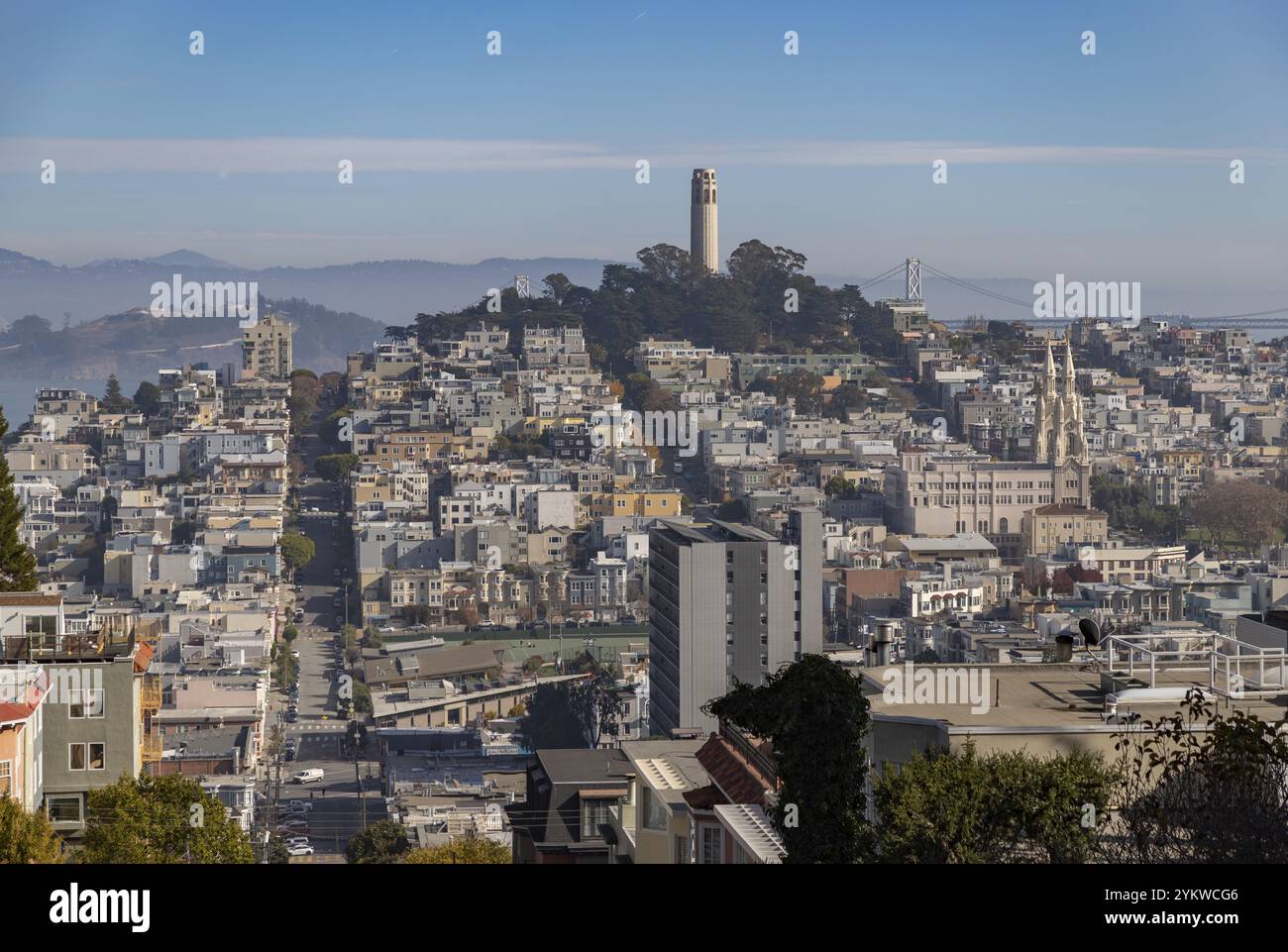A picture of the Coit Tower atop the Telegraph Hill, North Beach and ...