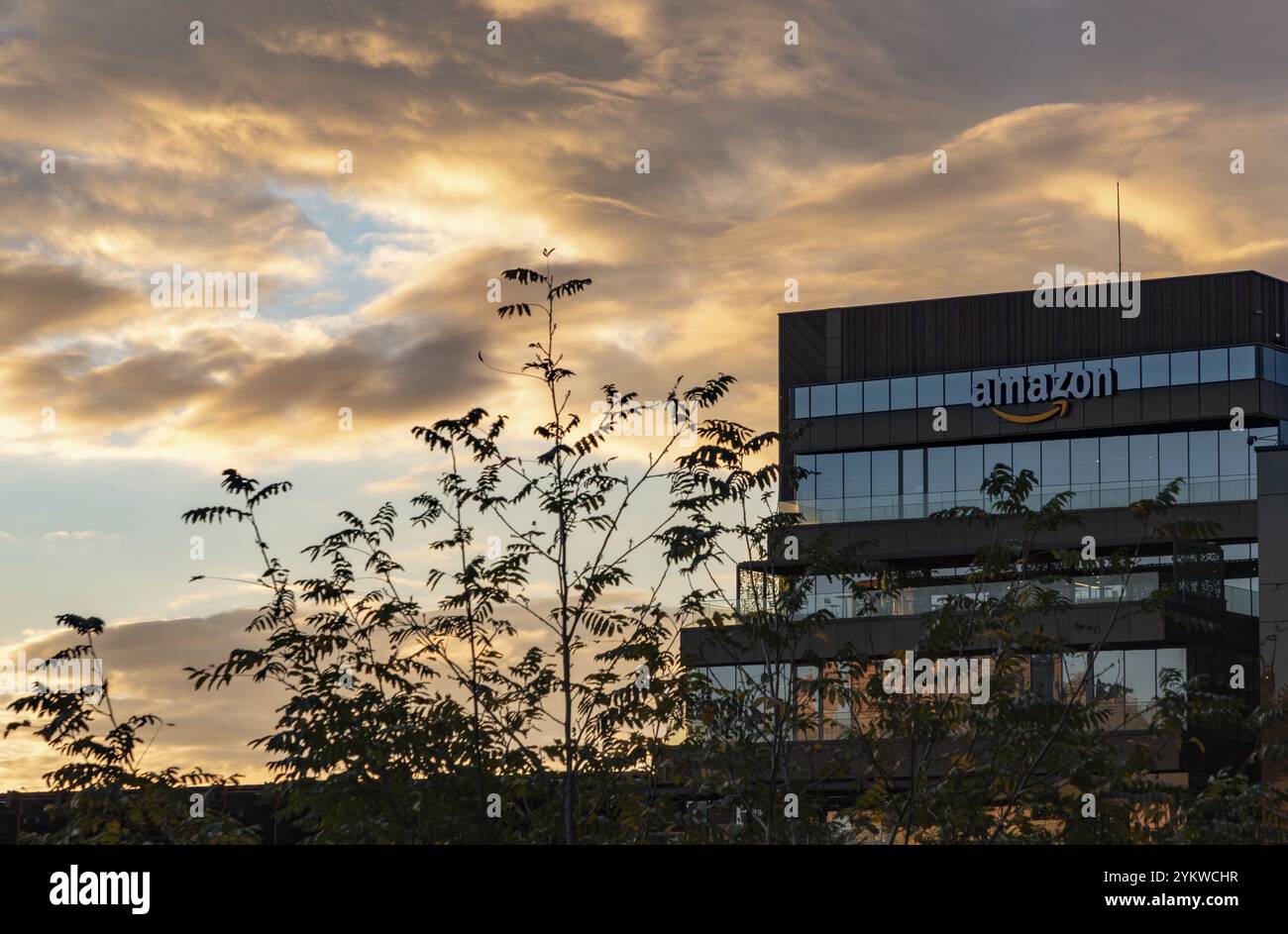 A picture of the Amazon Office in Iasi at sunrise, part of the Amazon ...