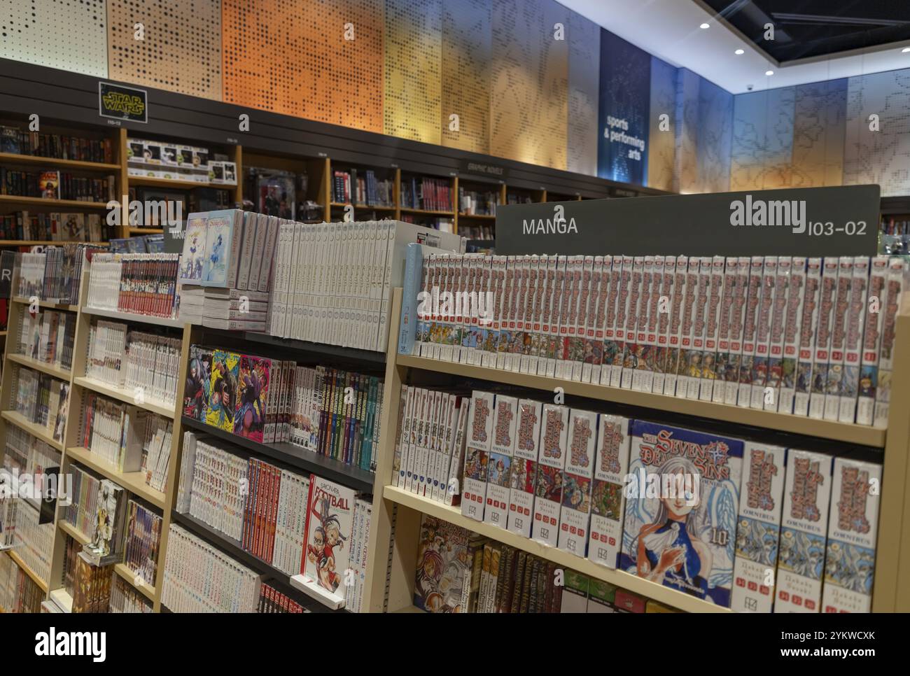 A picture of the manga and anime comics section at a large bookstore ...