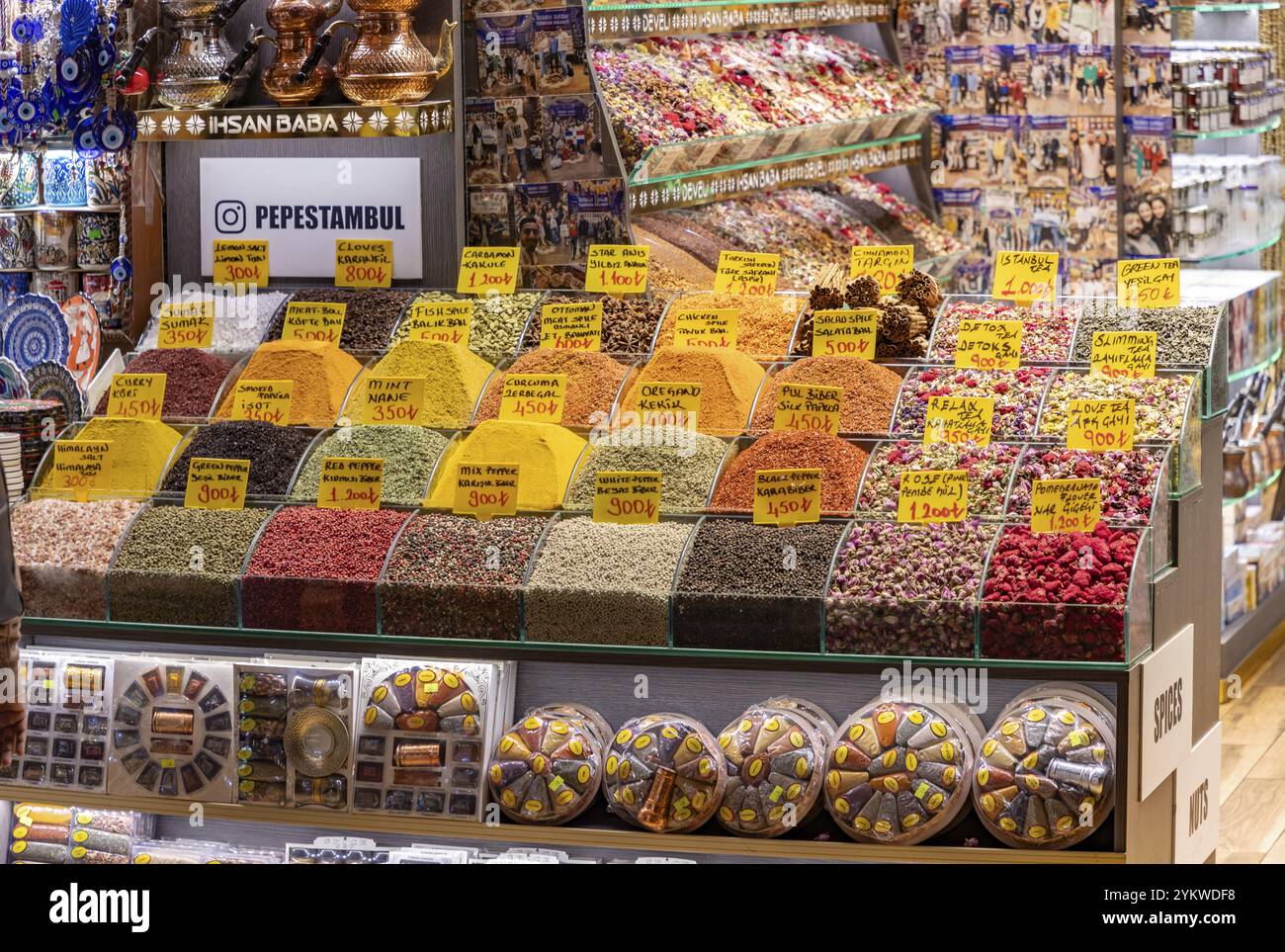 A picture of the spices sold inside the Egyptian or Spice Bazaar, in ...