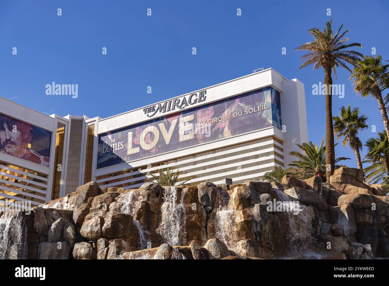 A picture of the Mirage with a large ad of the show Love by Cirque du ...
