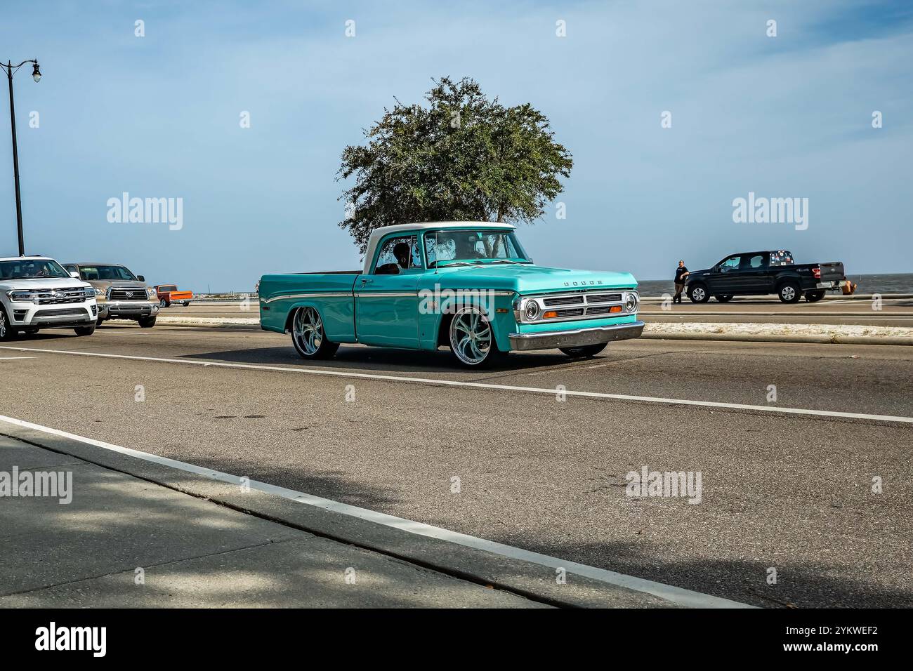 Gulfport, MS - October 04, 2023: Wide angle front corner view of a 1970 ...