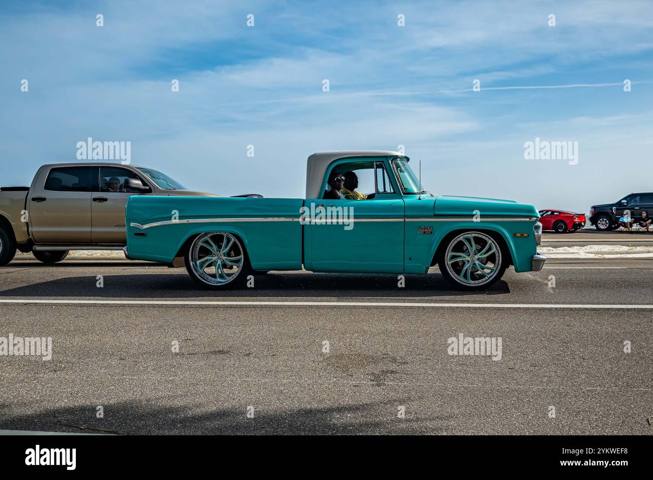 Gulfport, MS - October 04, 2023: Wide angle side view of a 1970 Dodge ...