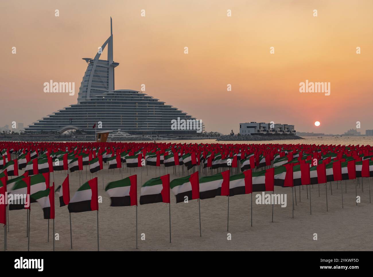 A picture of many United Arab Emirates flags at the Jumeirah Public ...
