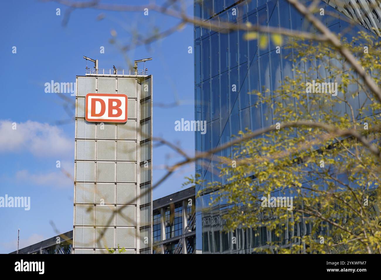 A picture of the Deutsche Bahn AG logo at the Berlin Central Station ...
