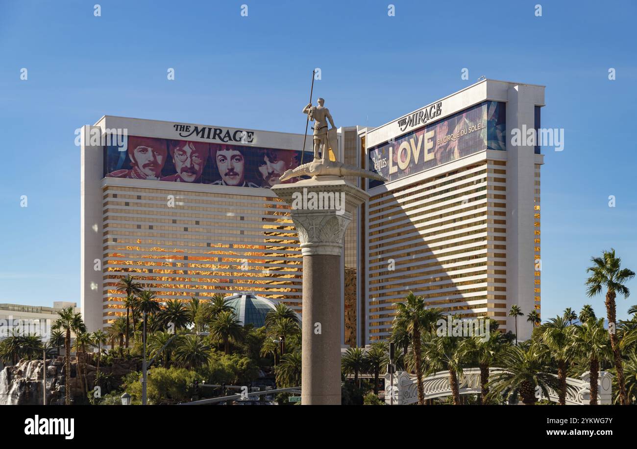 A picture of the Mirage with a large ad of the show Love by Cirque du ...