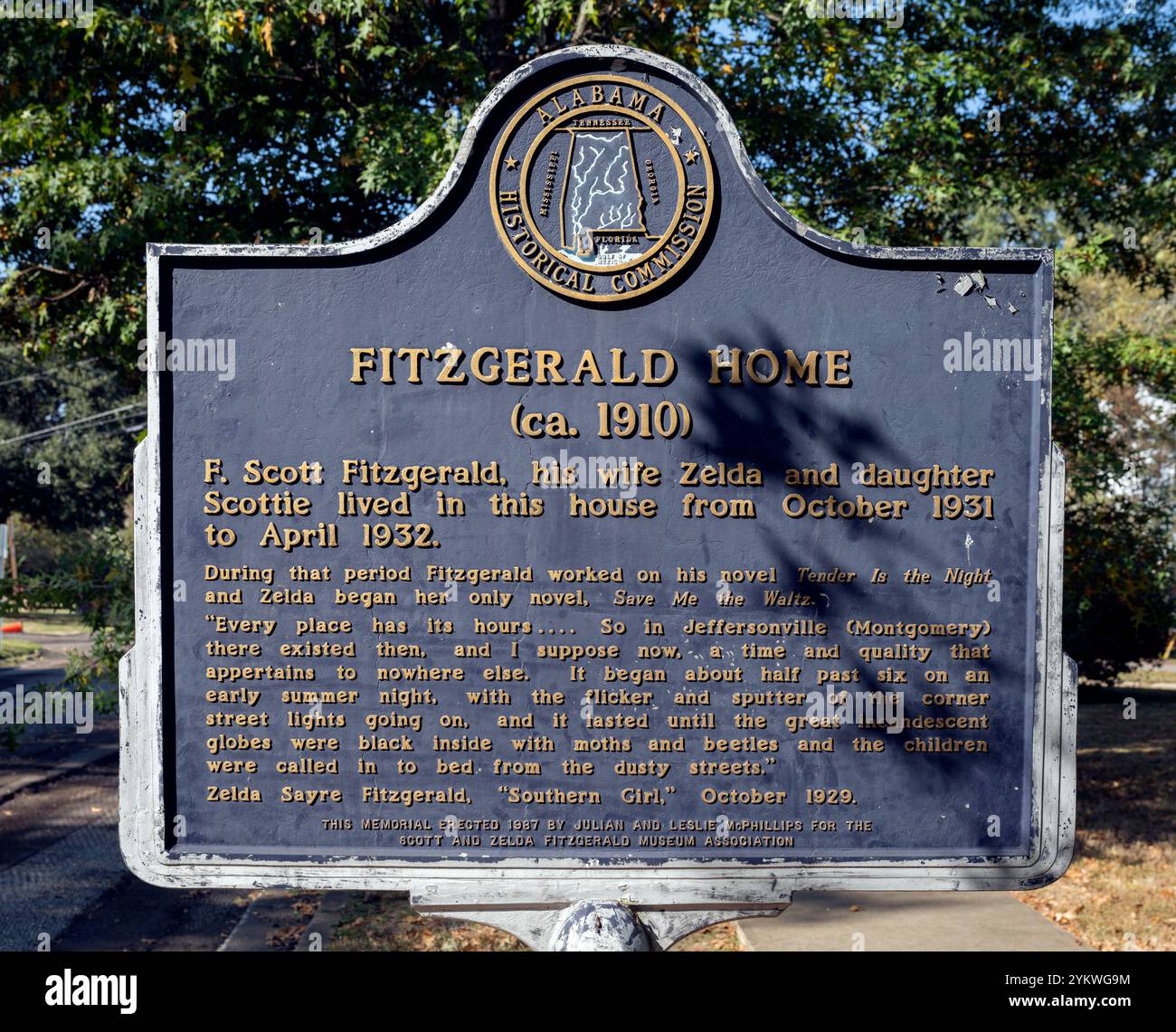 Plaque outside the Scott and Zelda Fitzgerald Museum, Montgomery ...