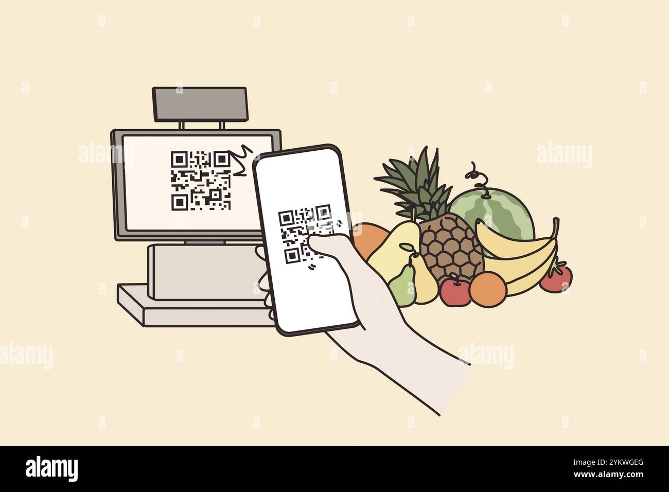 Contactless payment with QR code concept. Human Hand holding smartphone scanning QR code payment ...