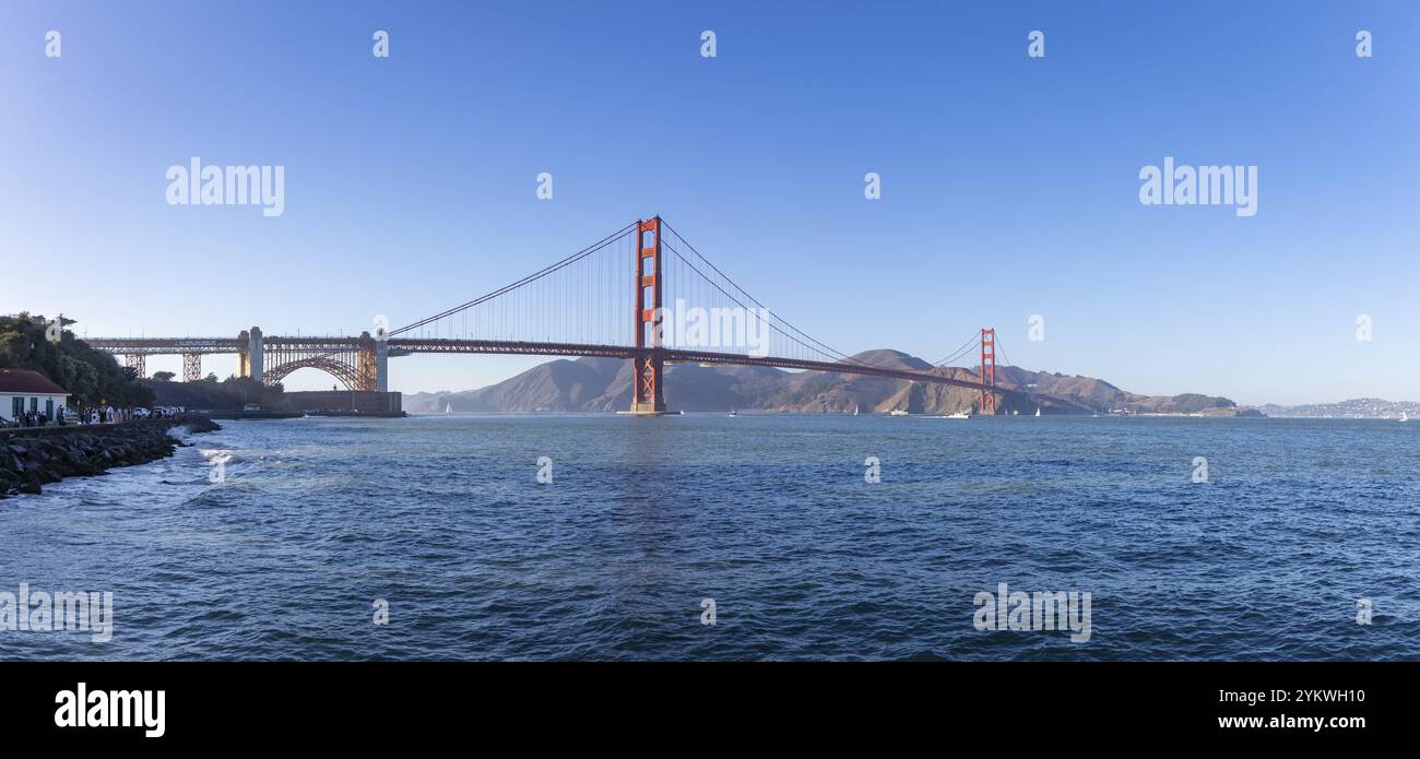 A picture of the Golden Gate Bridge as seen from Torpedo Wharf Stock ...