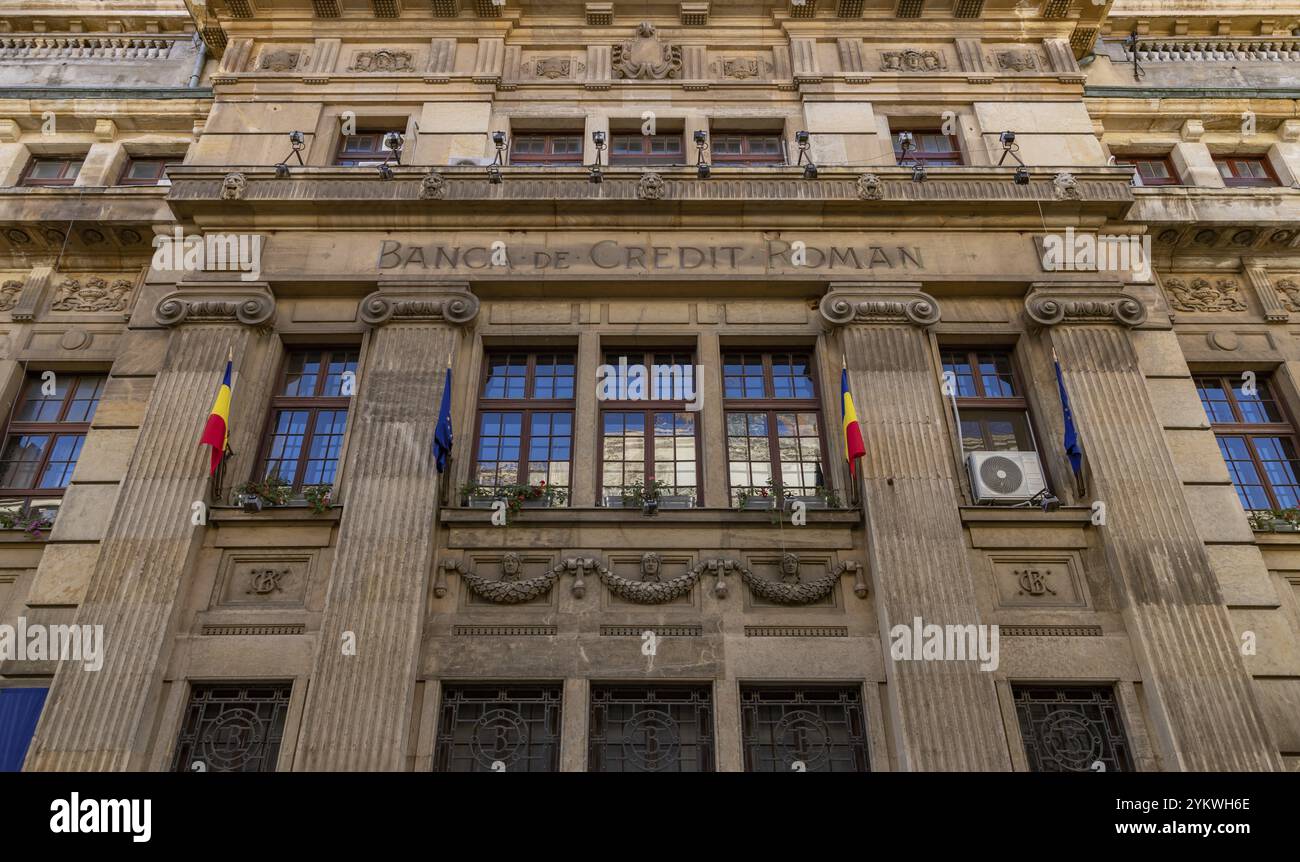 A picture of the facade of the Romanian Credit Bank building Stock ...