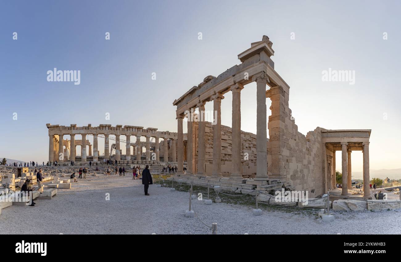 A picture of the Erechtheion in the foreground, and the Parthenon in the background, part of the ...