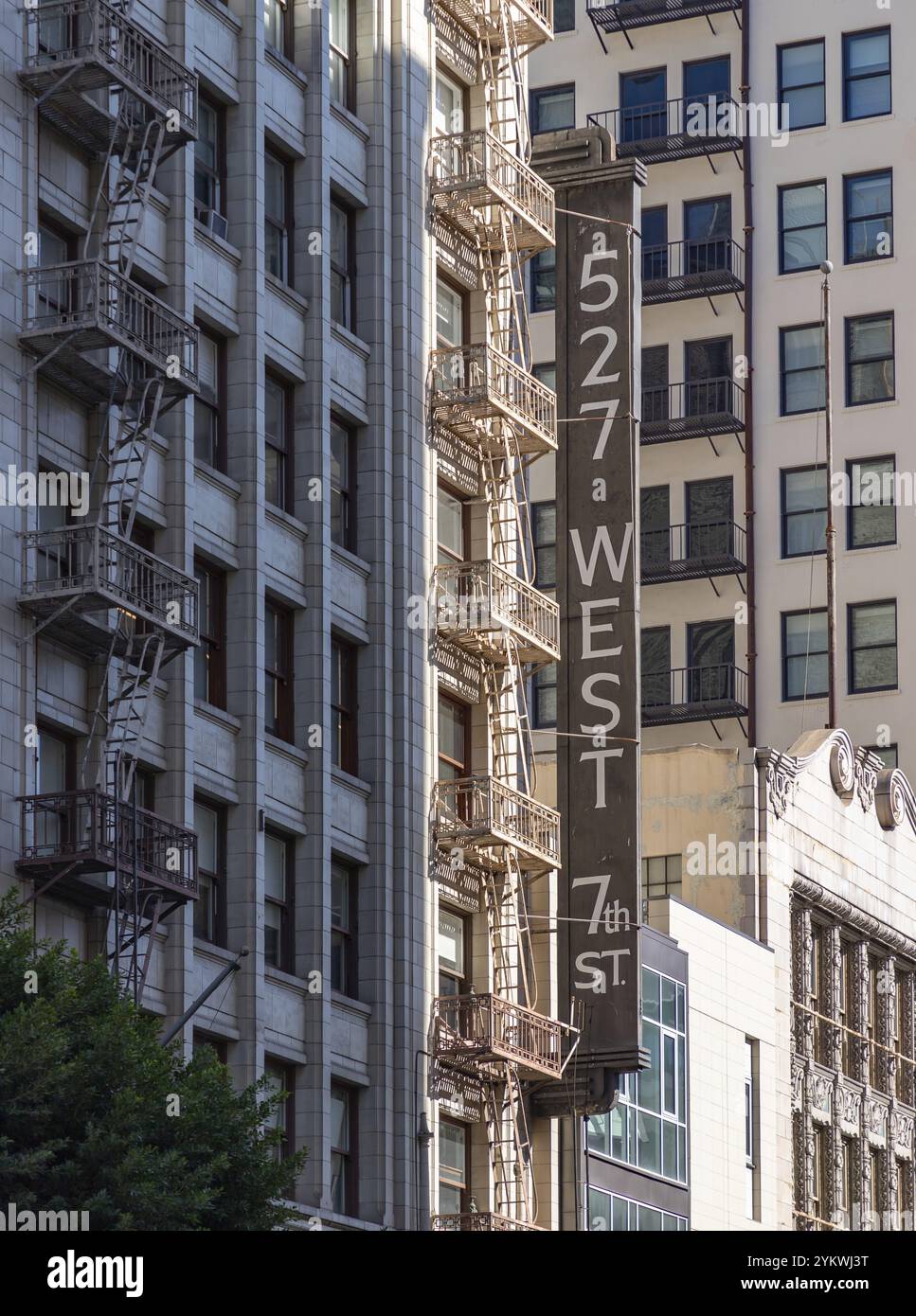 A picture of the sign and fire escape of the 527 West 7th Street ...