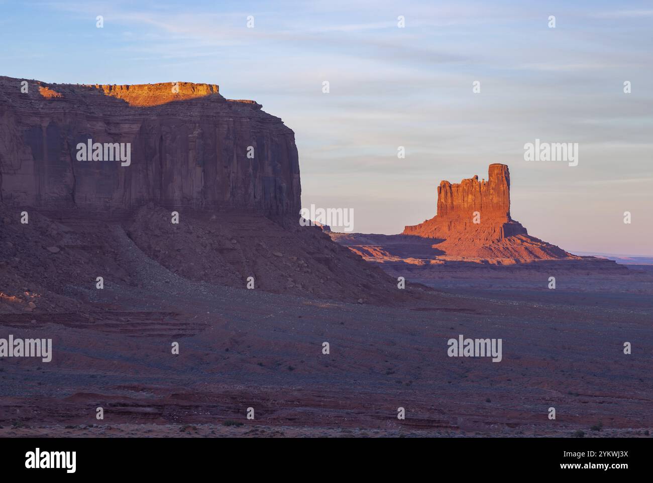 A picture of the Monument Valley landscape at sunset, with the Big ...