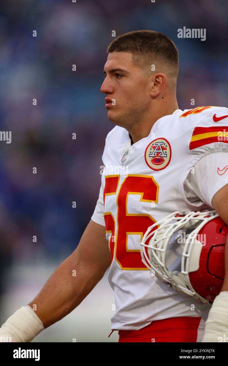 Kansas City Chiefs defensive end George Karlaftis (56) walks the ...