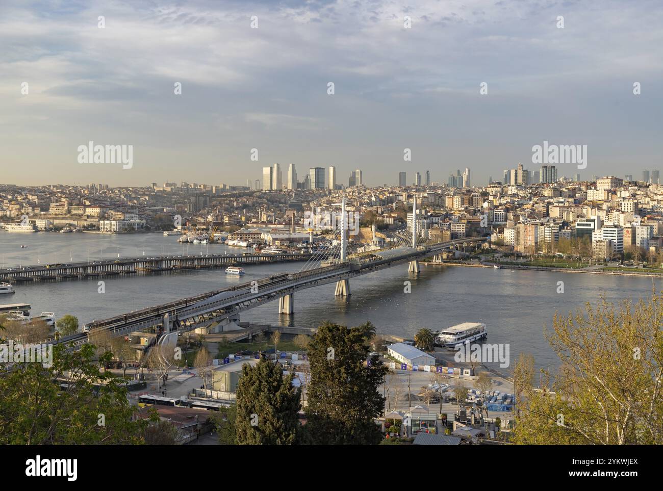 A picture of the Golden Horn Bridge and the Beyoglu district Stock ...