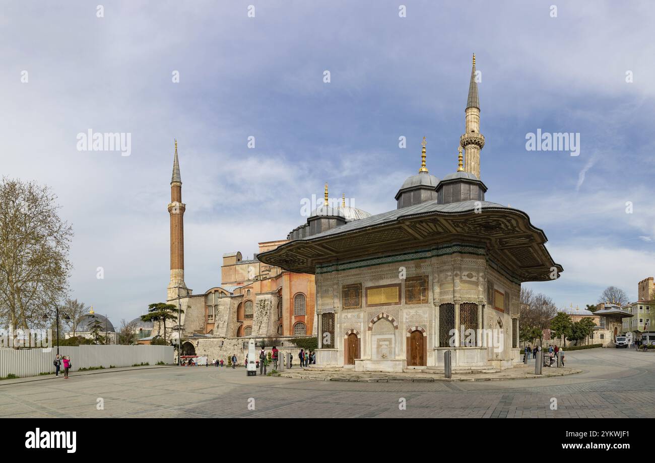 A picture of the Hagia Sophia and the Fountain Sultan Ahmed III Stock ...