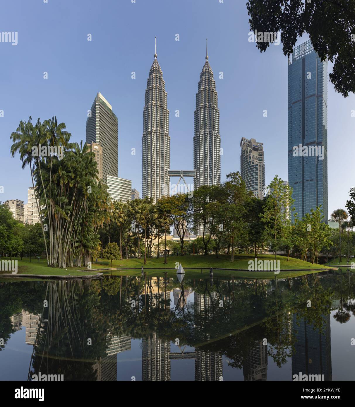 A picture of the Petronas Twin Towers as seen from the KLCC Park Stock ...