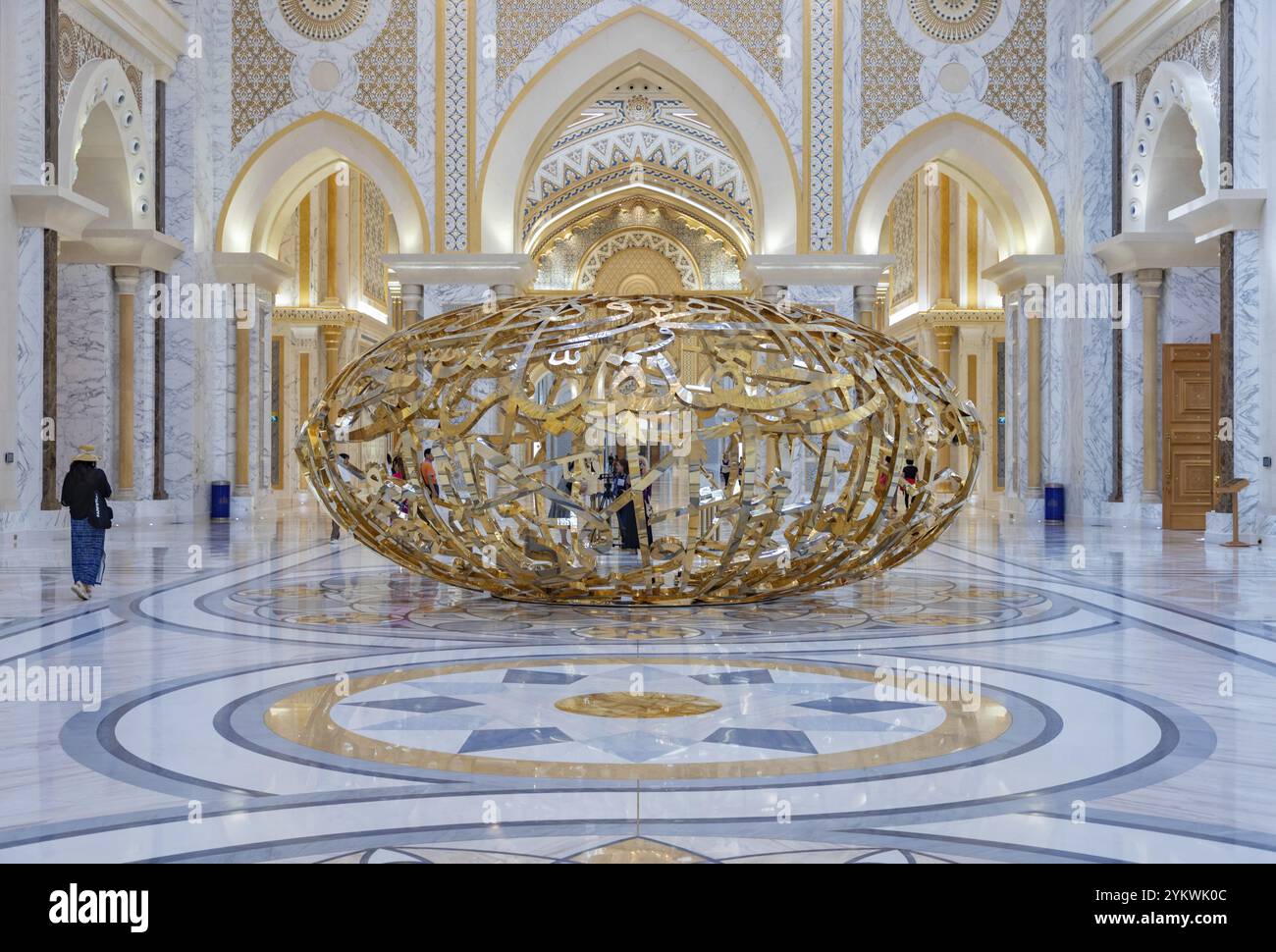 A picture of a golden sculpture at the East Hall of Qasr Al Watan Stock ...