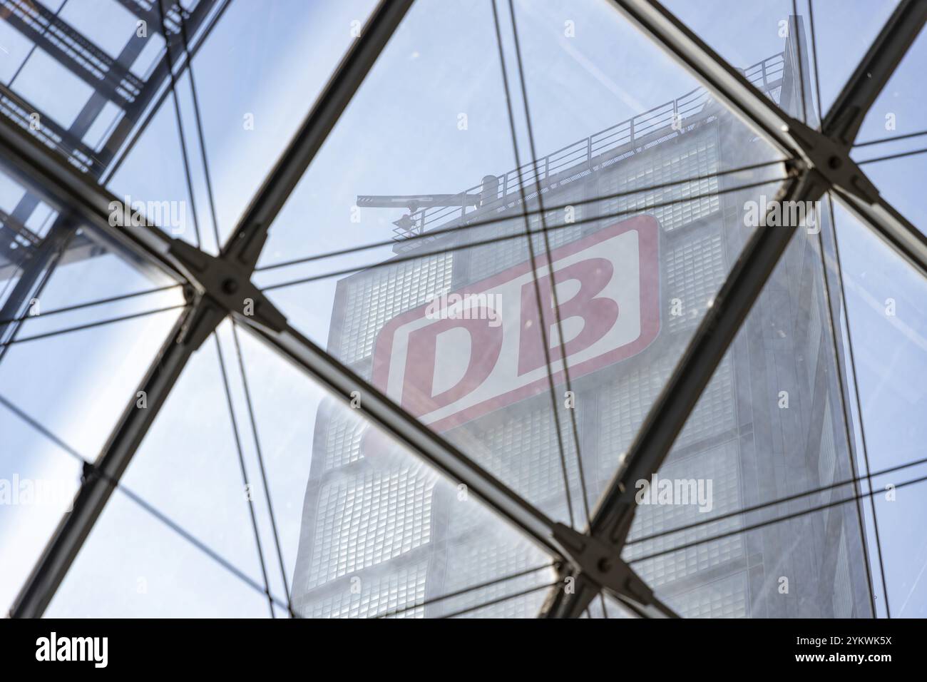 A picture of the Deutsche Bahn AG logo at the Berlin Central Station ...