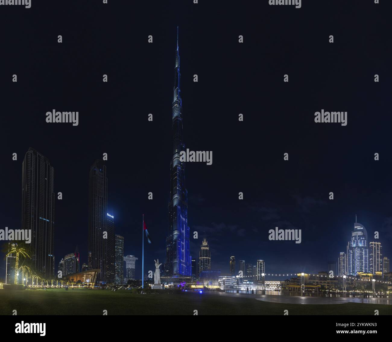 A picture of the iconic Burj Khalifa with its light show, and the ...