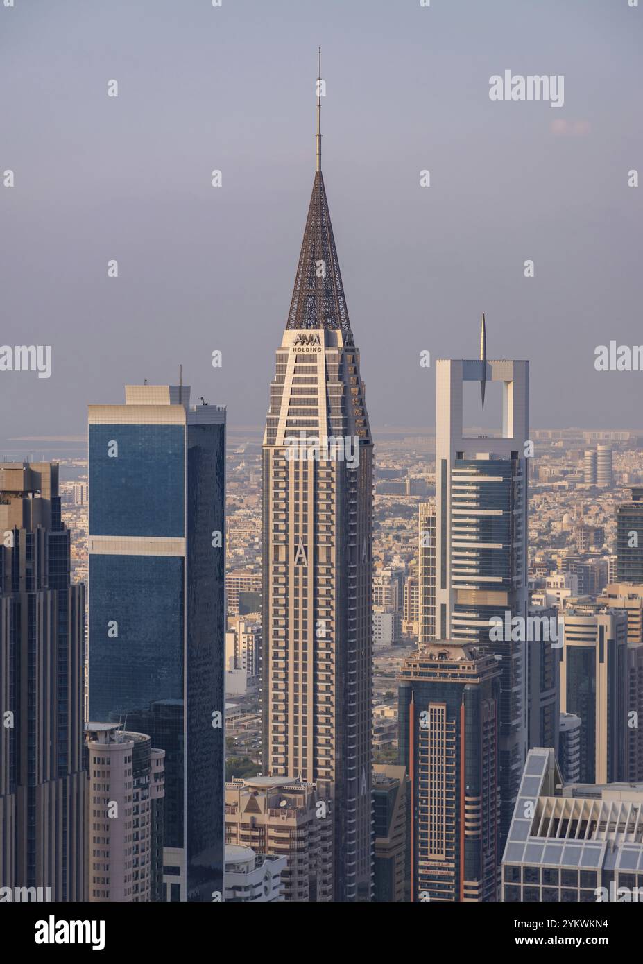 A picture of the A Tower rising above the nearby Dubai Trade Centre ...