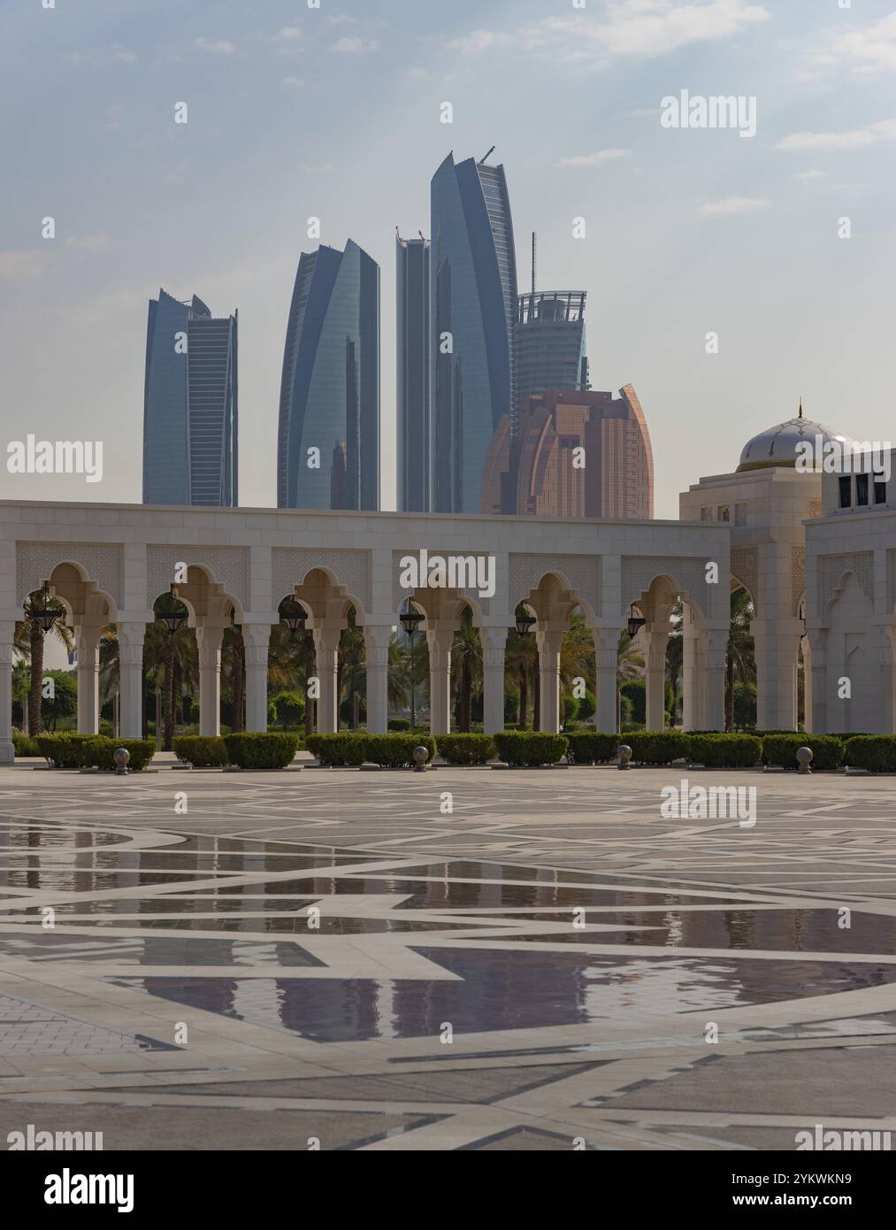 A picture of the Etihad Towers as seen from the Qasr Al Watan Stock ...