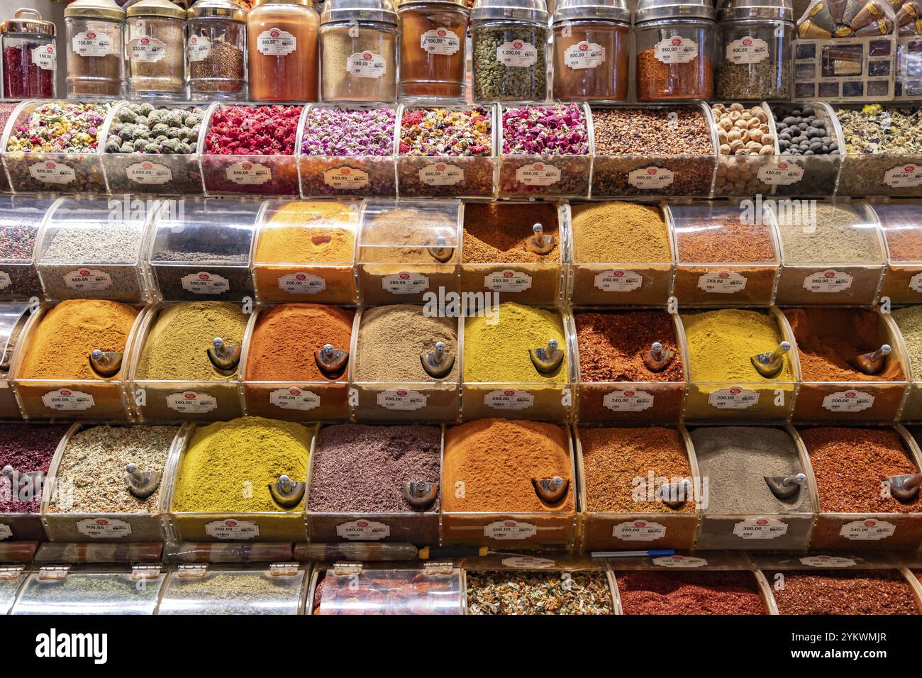 A picture of the spices sold inside the Egyptian or Spice Bazaar, in ...