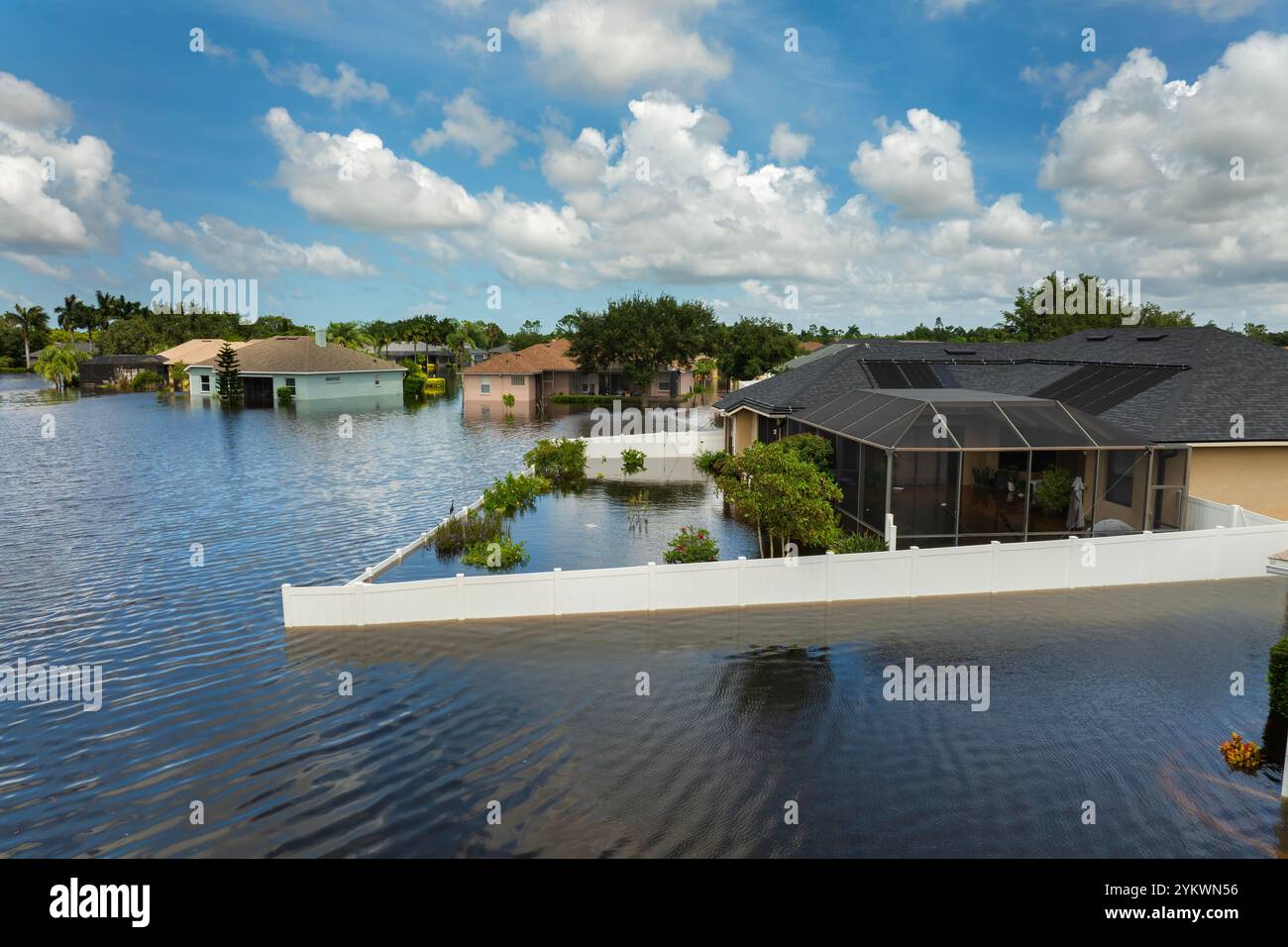 Hurricane flooded homes in residential community in Florida, USA ...
