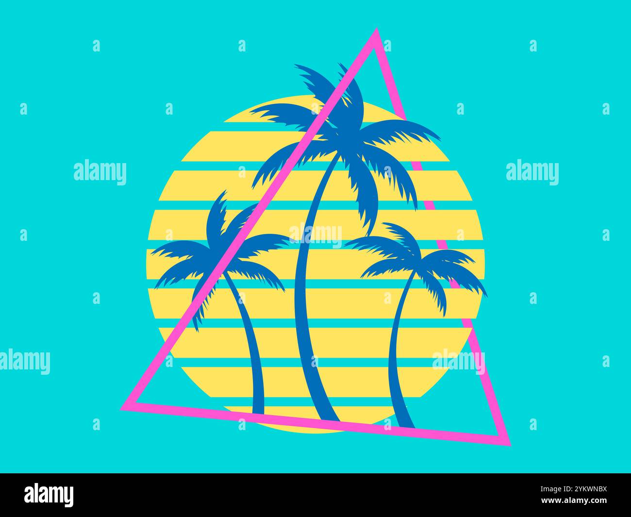 Palm trees at sunset retro sun in 80s style. Retro futuristic ...