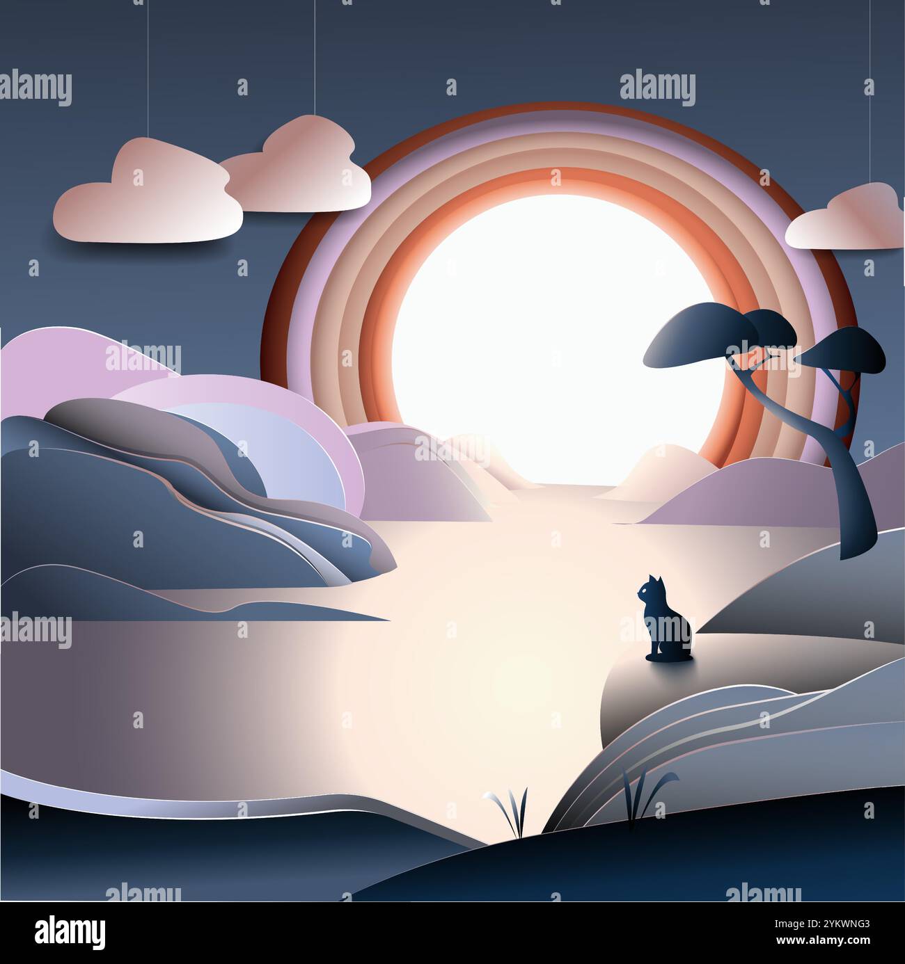 Cat outdoors in the sunset Stock Vector Images - Alamy