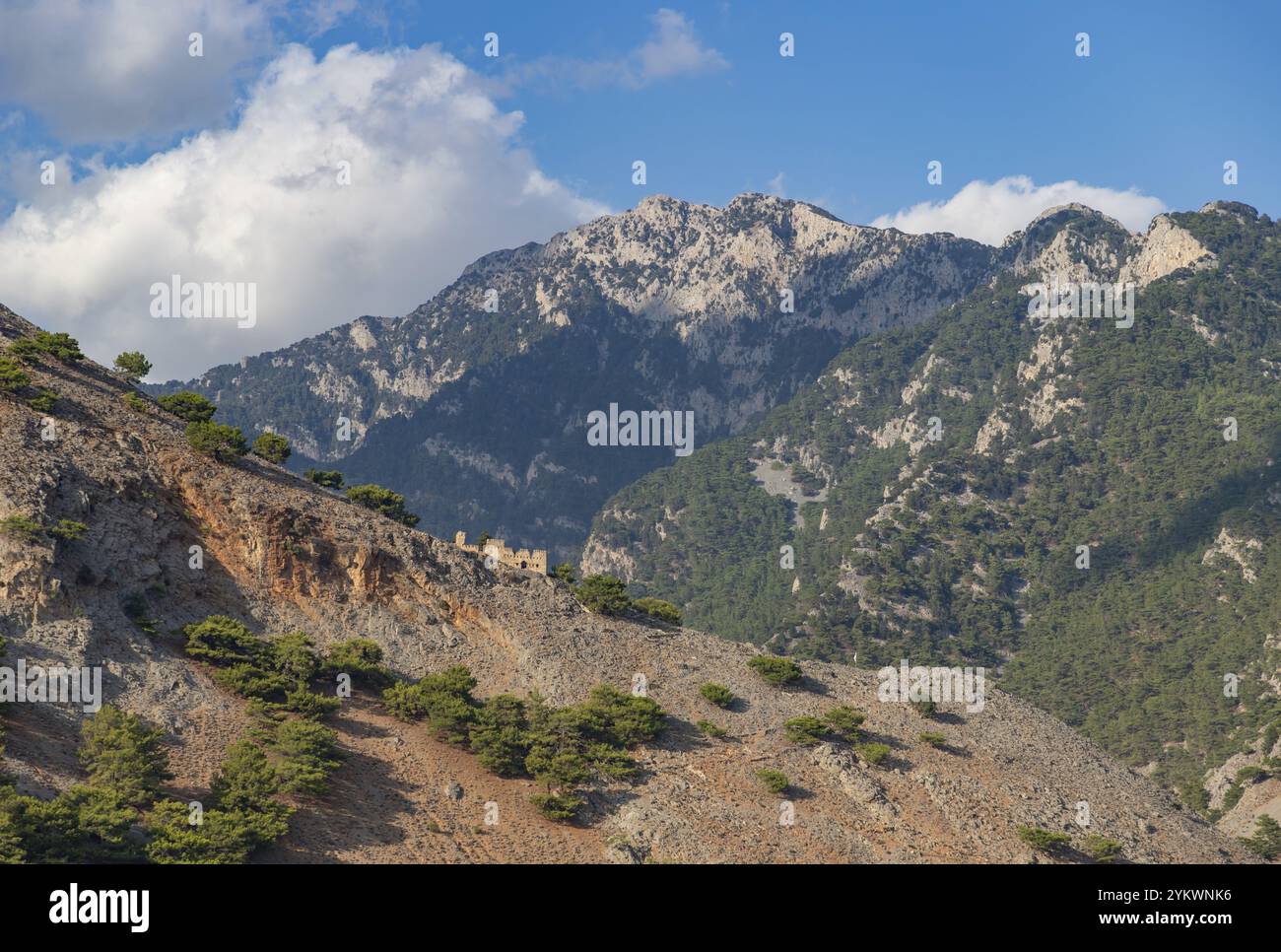 A picture of the Samaria Gorge landscape as seen from afar, with the ...