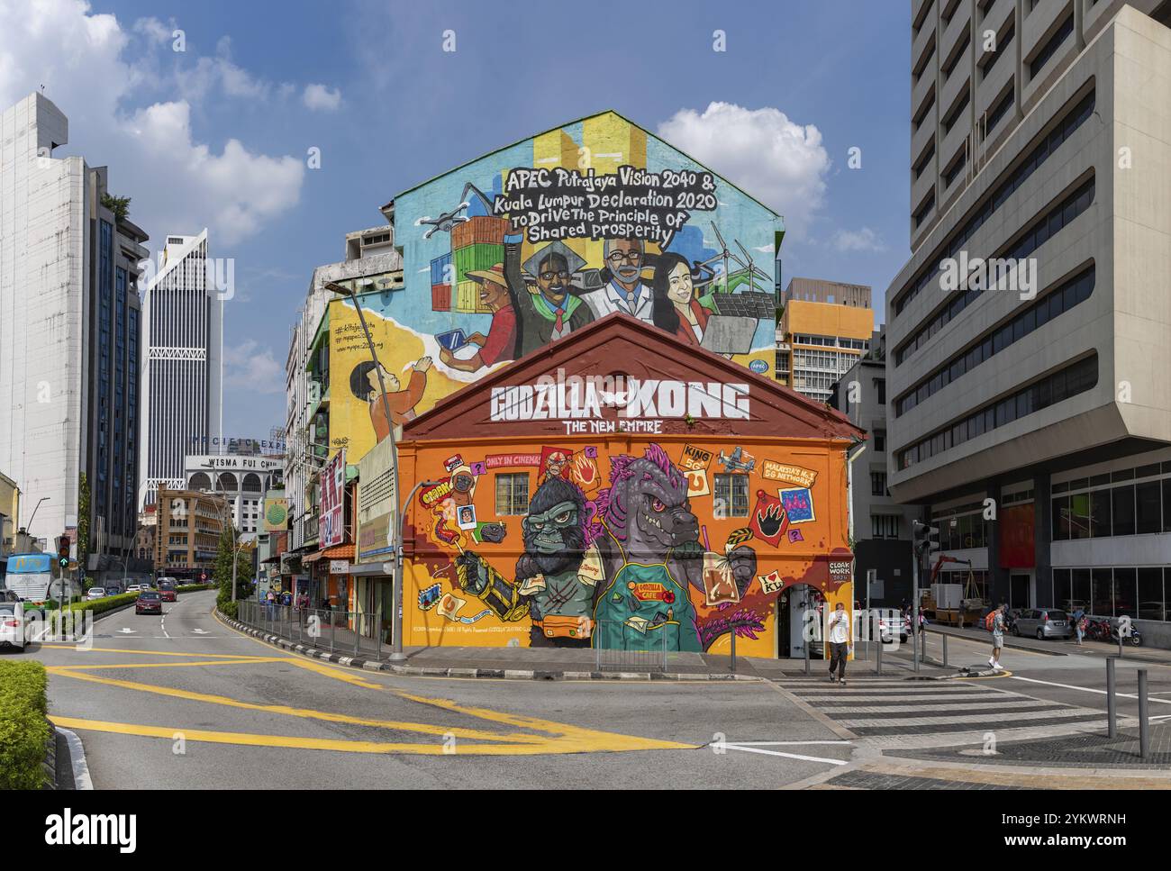 A picture of a colorful Godzilla x Kong, The New Empire mural designed ...