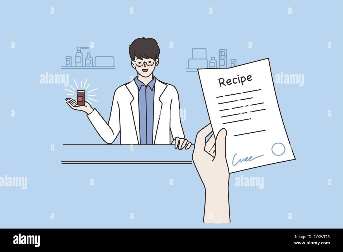 Online pharmacy or drugstore concept. Human Hand holding prescription ...