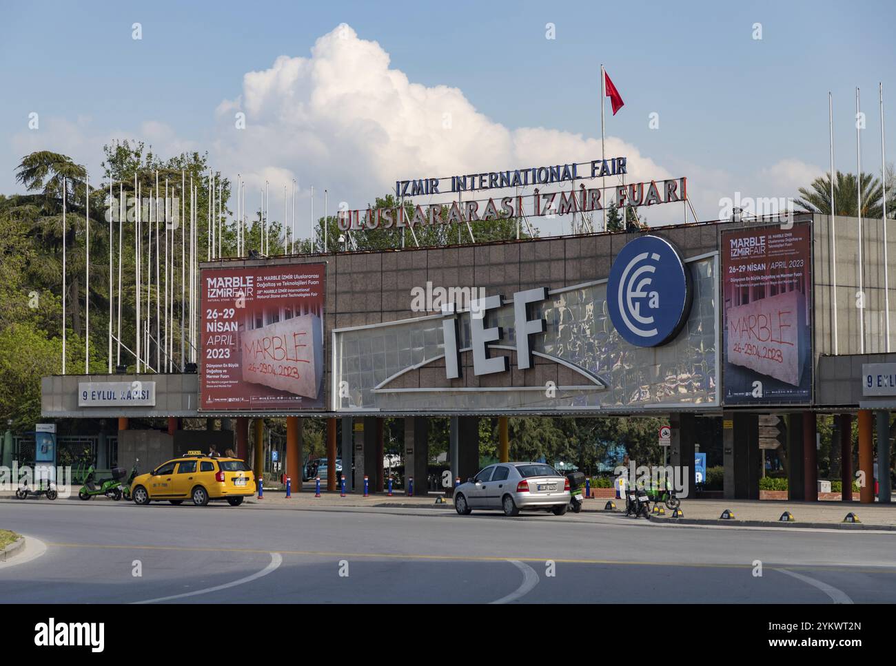 A picture of the Izmir International Fair signs at the entrance to the ...