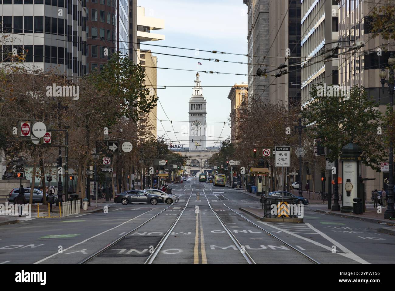 A picture of the Market Street and the Ferry Building in San Francisco ...