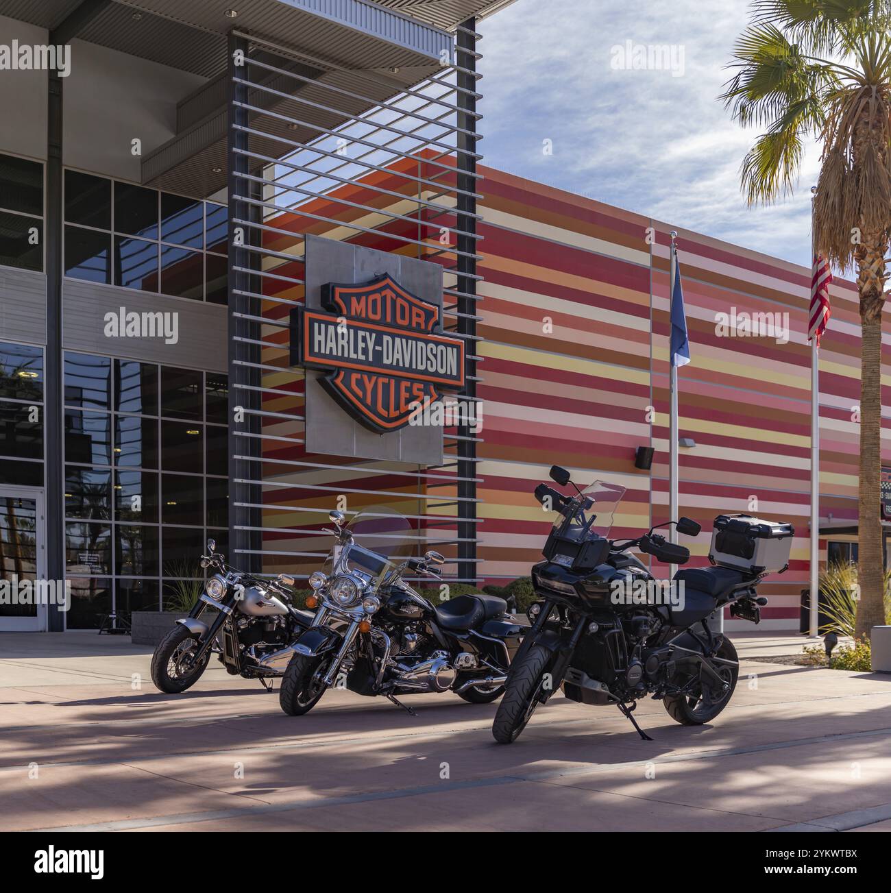 A picture of many Harley-Davidson motorcycles in front of the Las Vegas ...