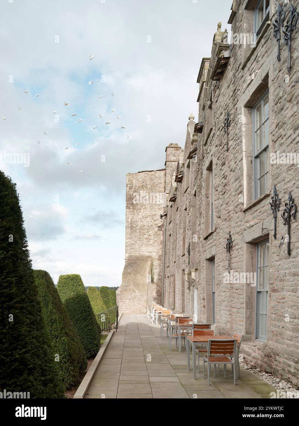 Jacobean facade in perspective. Hay Castle, Hay-on-Wye, United Kingdom ...