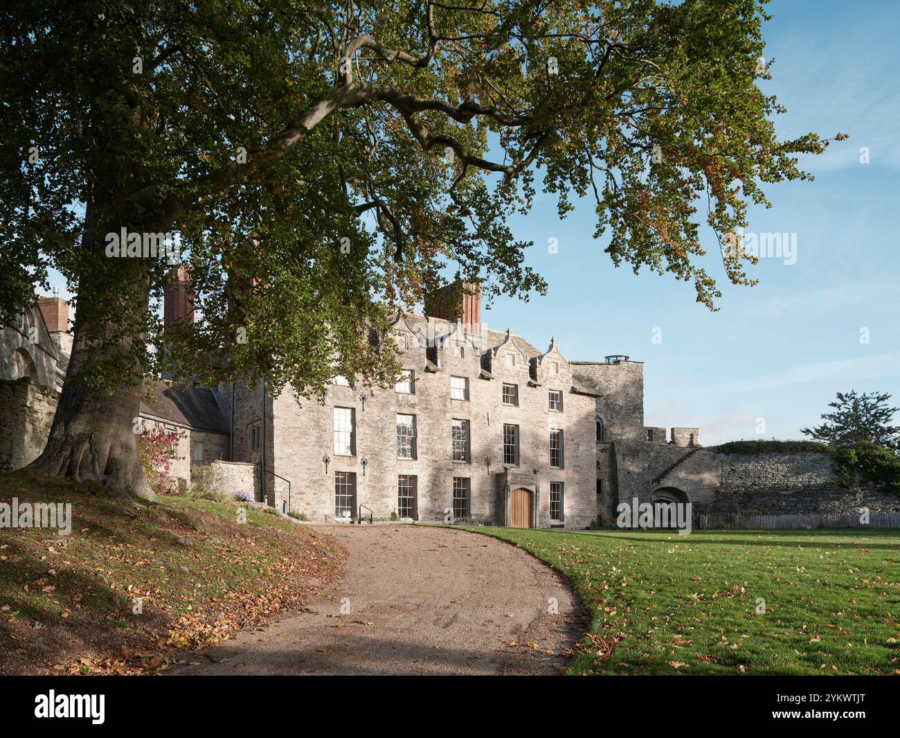 Approach through garden to masnion. Hay Castle, Hay-on-Wye, United ...