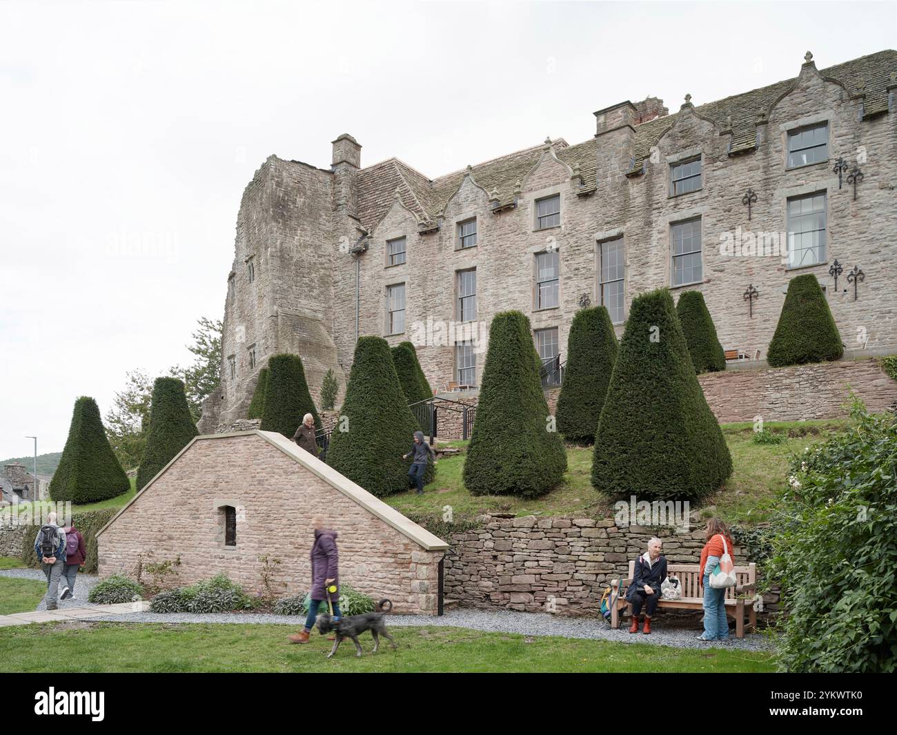 Formal and terraced gardens of mansion. Hay Castle, Hay-on-Wye, United ...