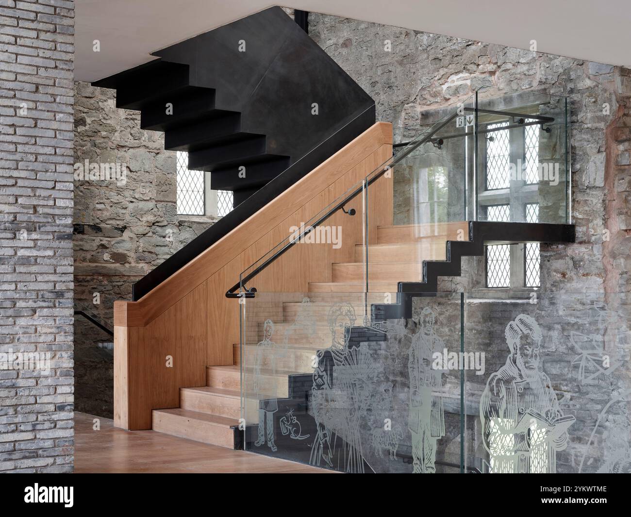 Stairs linking new and historic floor levels. Hay Castle, Hay-on-Wye ...