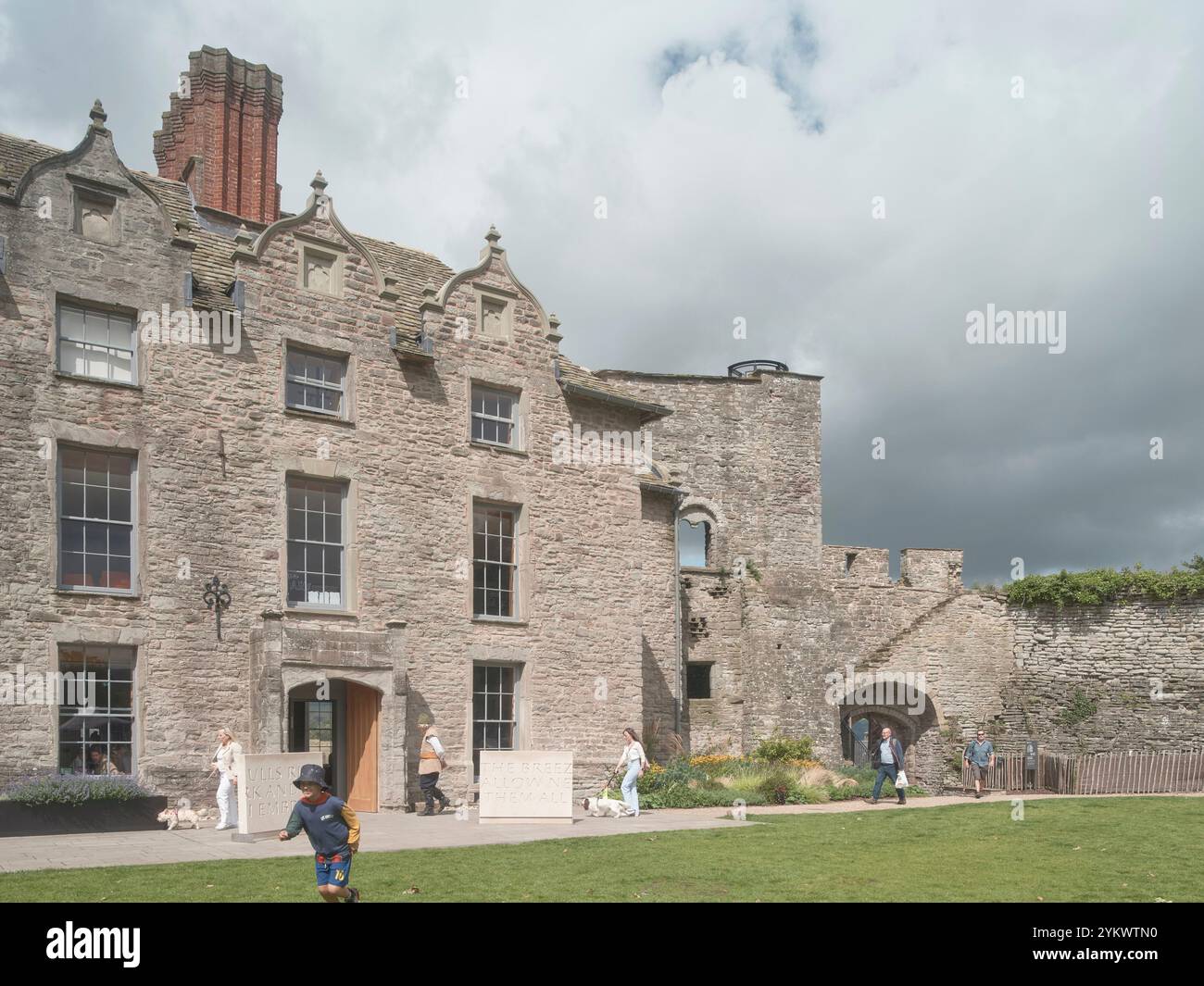 Visitors arriving on castle grounds. Hay Castle, Hay-on-Wye, United ...