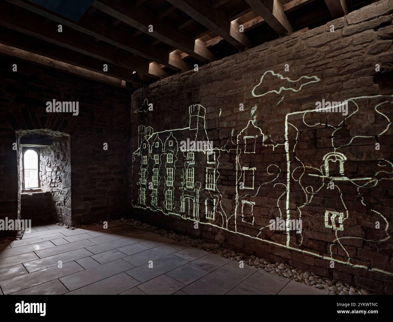 Naive drawing on stone wall. Hay Castle, Hay-on-Wye, United Kingdom ...