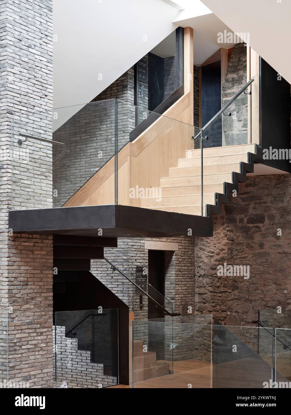 Stairs linking new and historic floor levels. Hay Castle, Hay-on-Wye ...