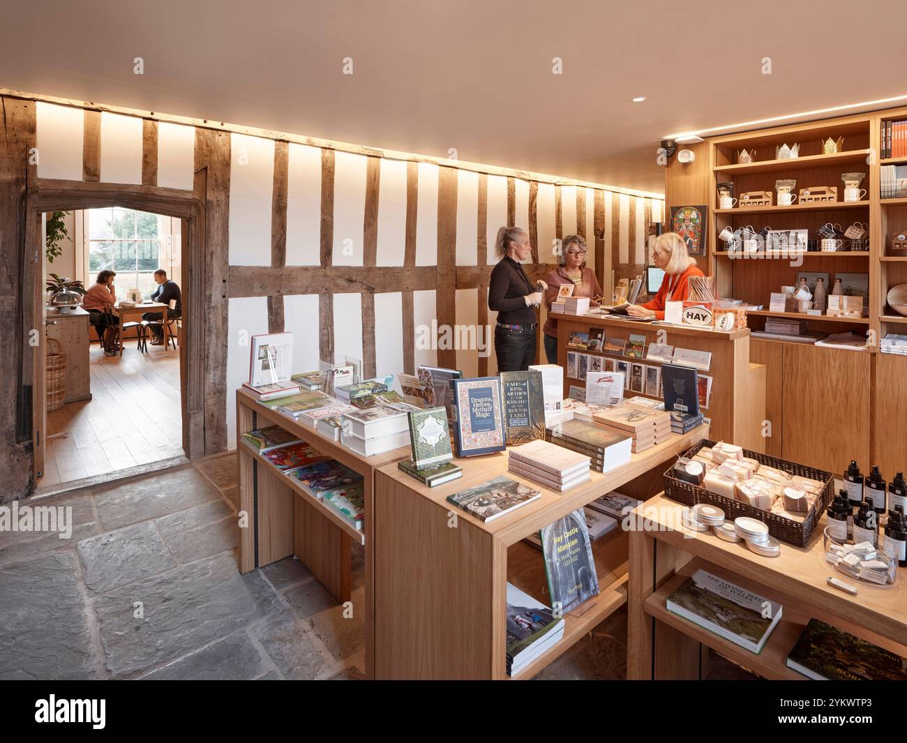 Gift shop and view towards cafe. Hay Castle, Hay-on-Wye, United Kingdom ...