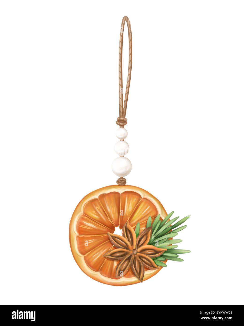 Dried orange slice, anise eco-friendly Christmas tree toys. Hand drawn ...