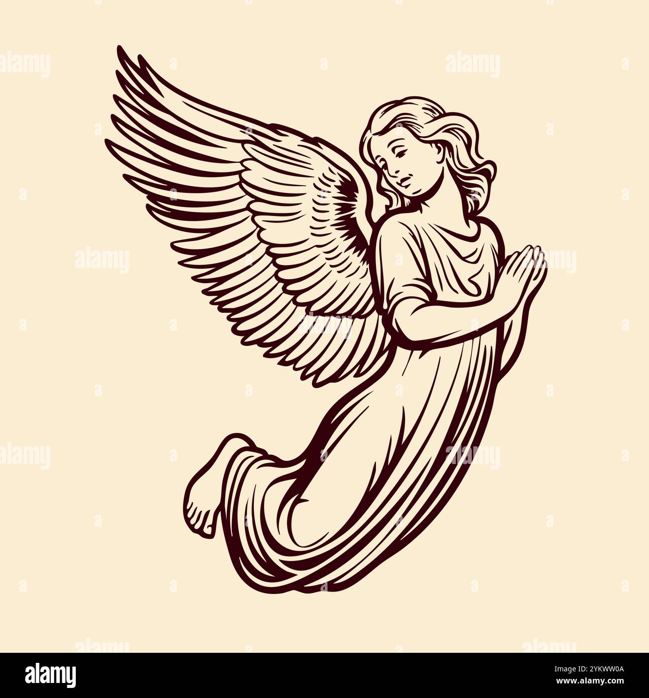 angel heavenly god vector sketch drawing in stencil style on a white ...